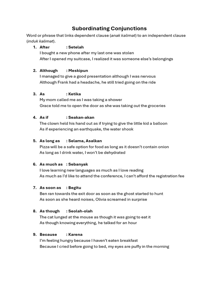 Subordinating Conjunctions | PDF