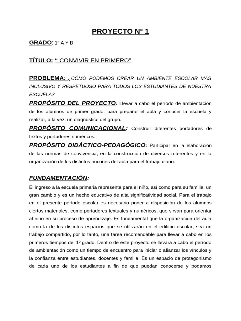 Proyecto 1 - Primer Grado | PDF | Comunicación | Salón de clases
