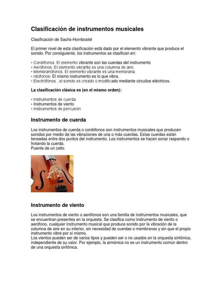 Clasificación de Instrumentos Musicales | PDF | Instrumentos musicales ...