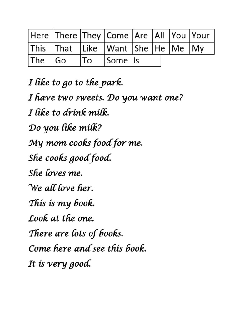 Sight Words and Sentences | PDF