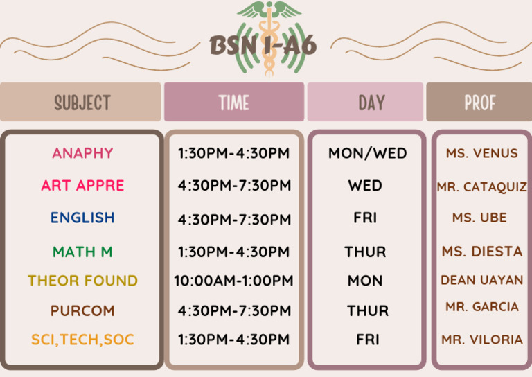 Pink Pastel Rainbow Weekly Class Schedule | PDF