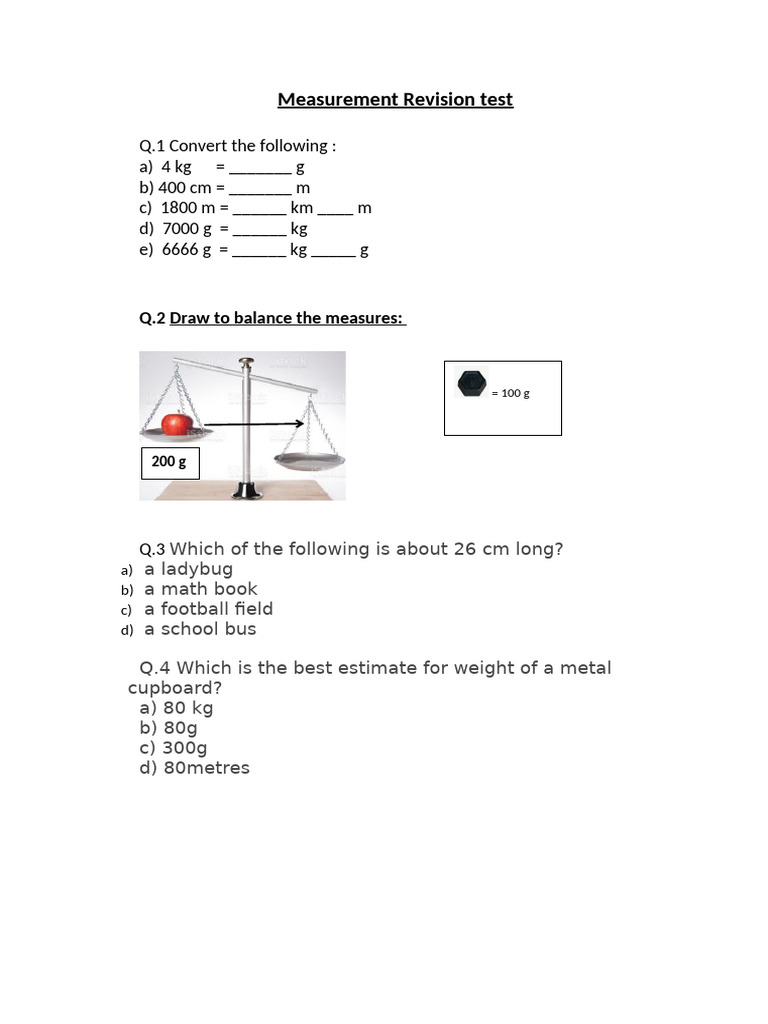 Measurement Revision Test | PDF