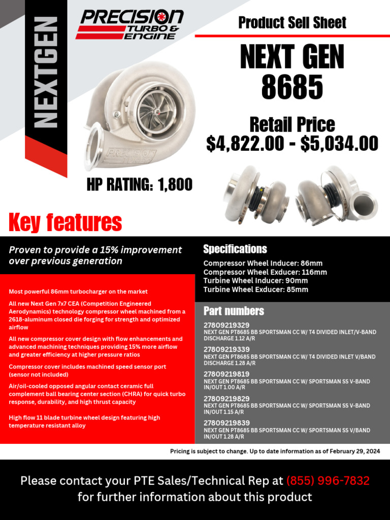 Next GEN 8685 Sportsman Sell Sheet | PDF | Turbocharger | Turbine