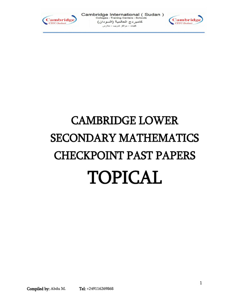 Cambridge Lower Secondary Mathematics Checkpoint Past Papers - Topical ...