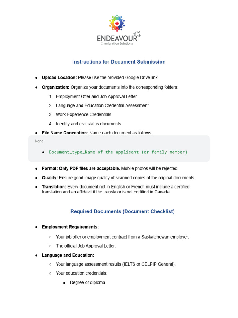 Document Checklist - SINP Application | PDF