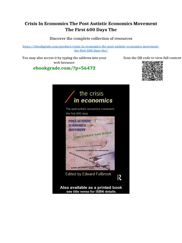 Crisis in Economics The Post Autistic Economics Movement The First 600 ...
