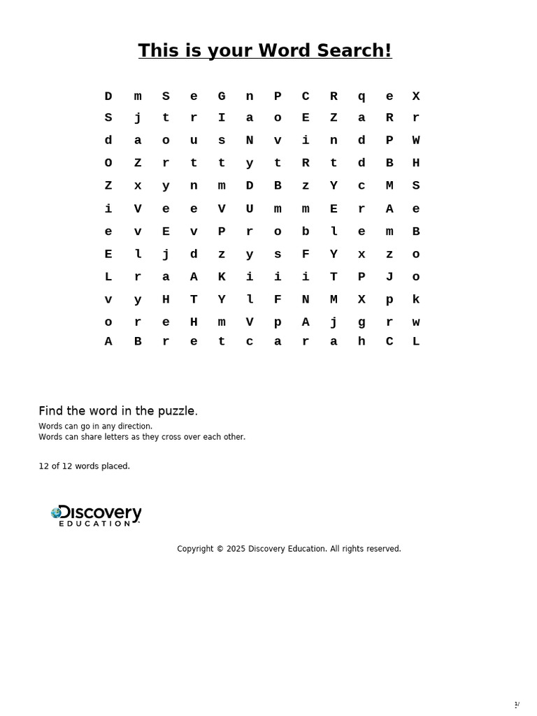 Word Search Puzzle - Discovery Education Puzzlemaker Stories | PDF