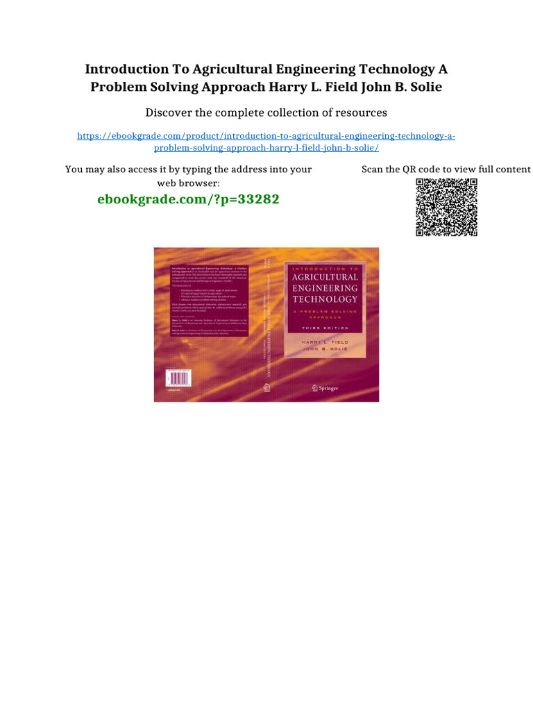 Introduction To Agricultural Engineering Technology A Problem Solving ...