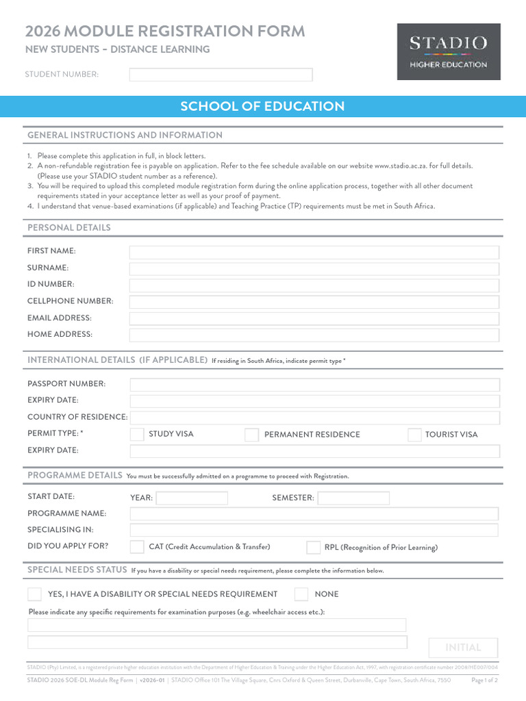 Stadio 2026 Soe Mod - Reg Form | PDF