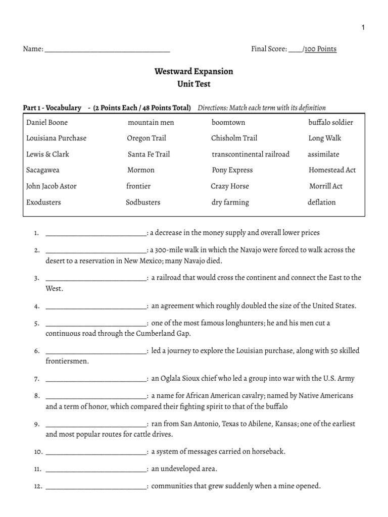 Westward Expansion Unit Test | PDF | Latter Day Saint Movement ...