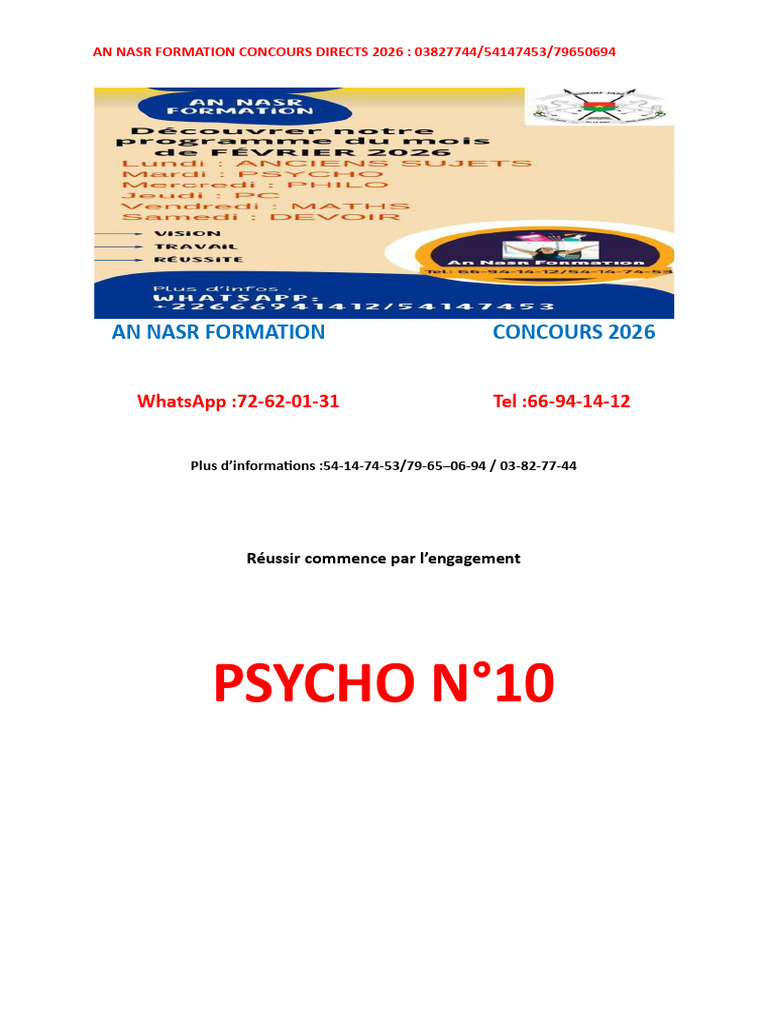 An Nasr Formation Psycho Sujet 10 | PDF