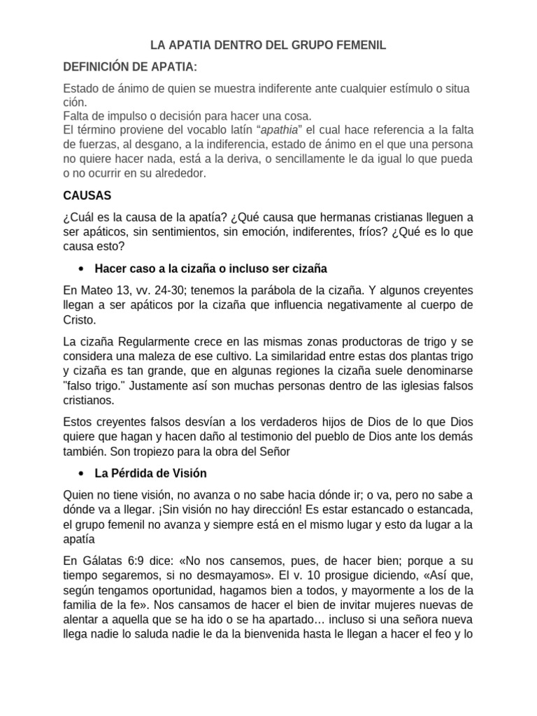 La Apatia en El Grupo Femenil | PDF | Dios
