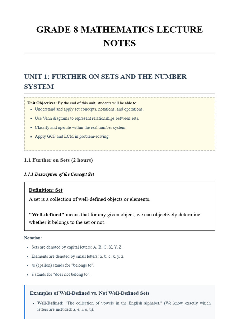 Grade 8 Mathematics - Sets, Numbers, and Equations | PDF | Set ...