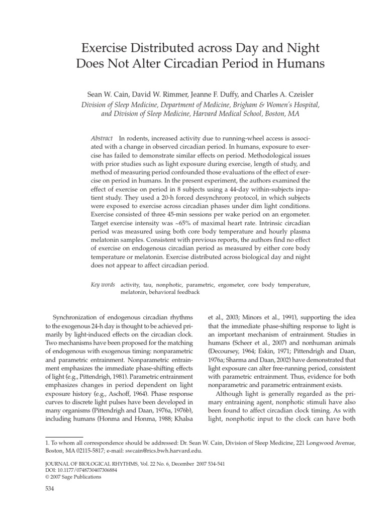 Cópia de Cain Et Al 2007 Exercise Distributed Across Day and Night Does ...