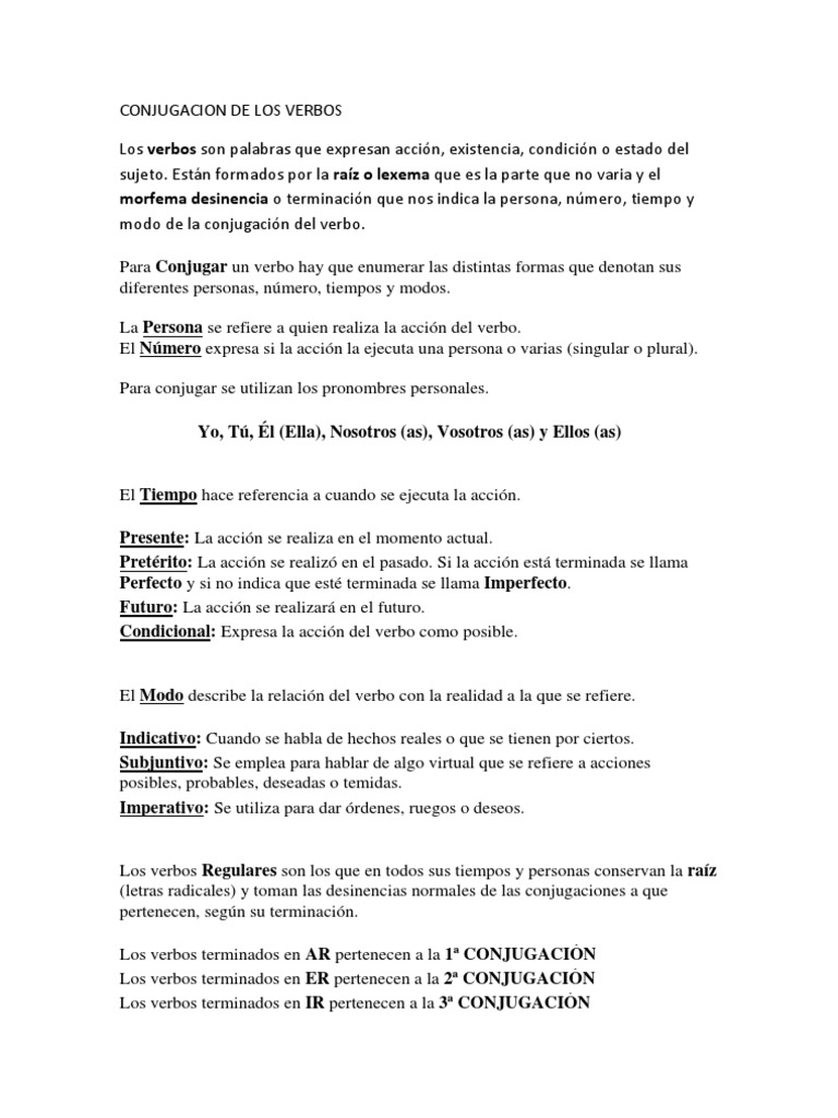 Conjugación de Verbos: Guía Completa | PDF | Estudios de idiomas ...