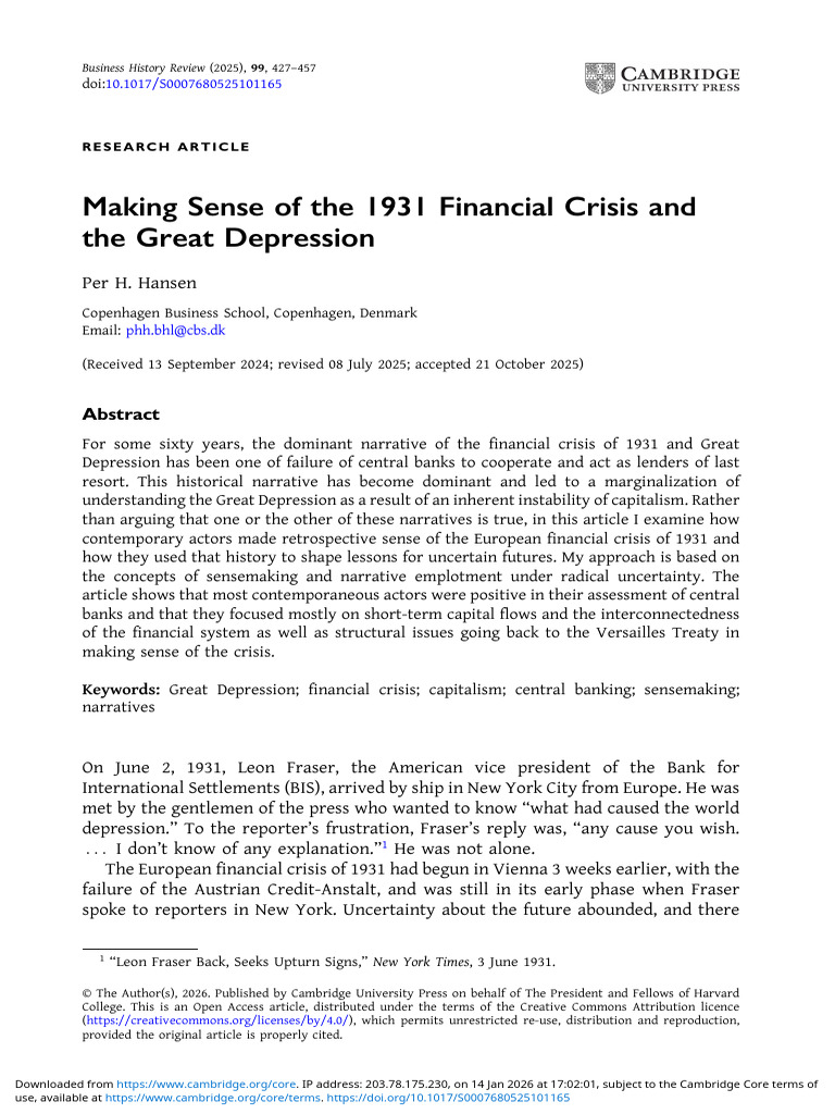 Making Sense of The 1931 Financial Crisis and The | PDF | Bank For ...