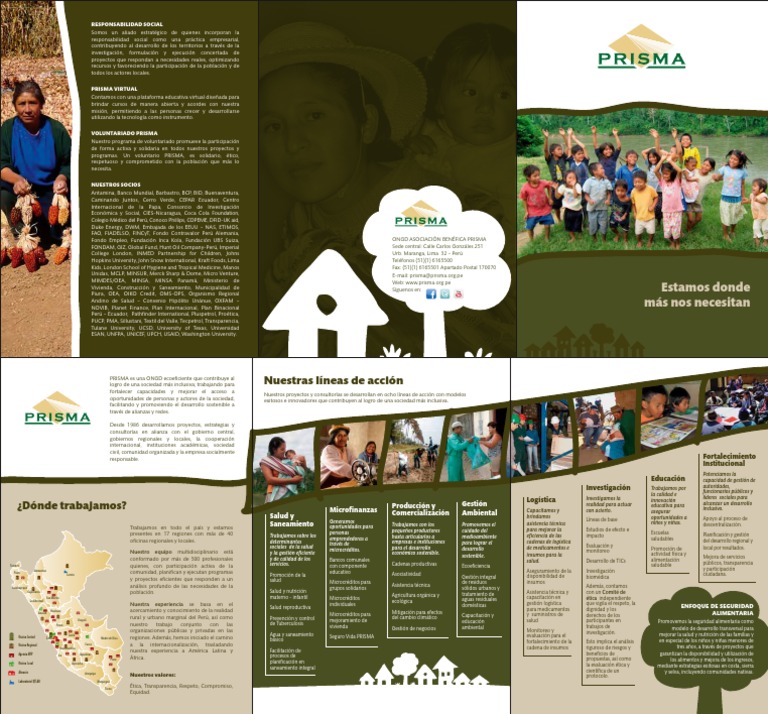 Brochure Institucional de PRISMA ONG | PDF | Desarrollo sostenible | Perú