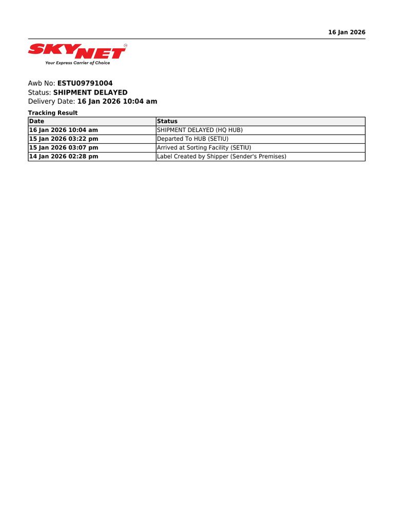 Awb Tracking 20260116 | PDF