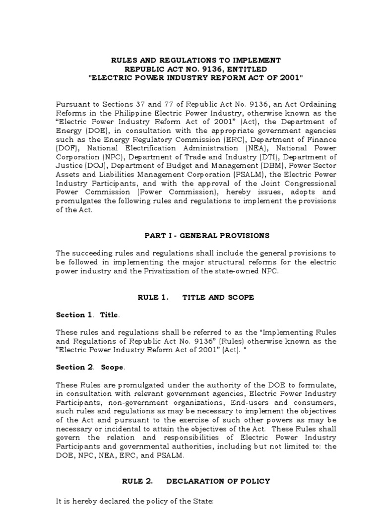 IRR of RA 9136 | PDF