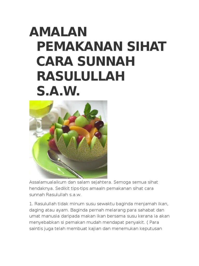 Sunnah Pemakanan Rasulullah | PDF | Memasak, Makanan, & Anggur