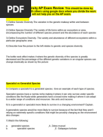 APES Unit 2: Biodiversity Review | PDF | Biodiversity | Ecology