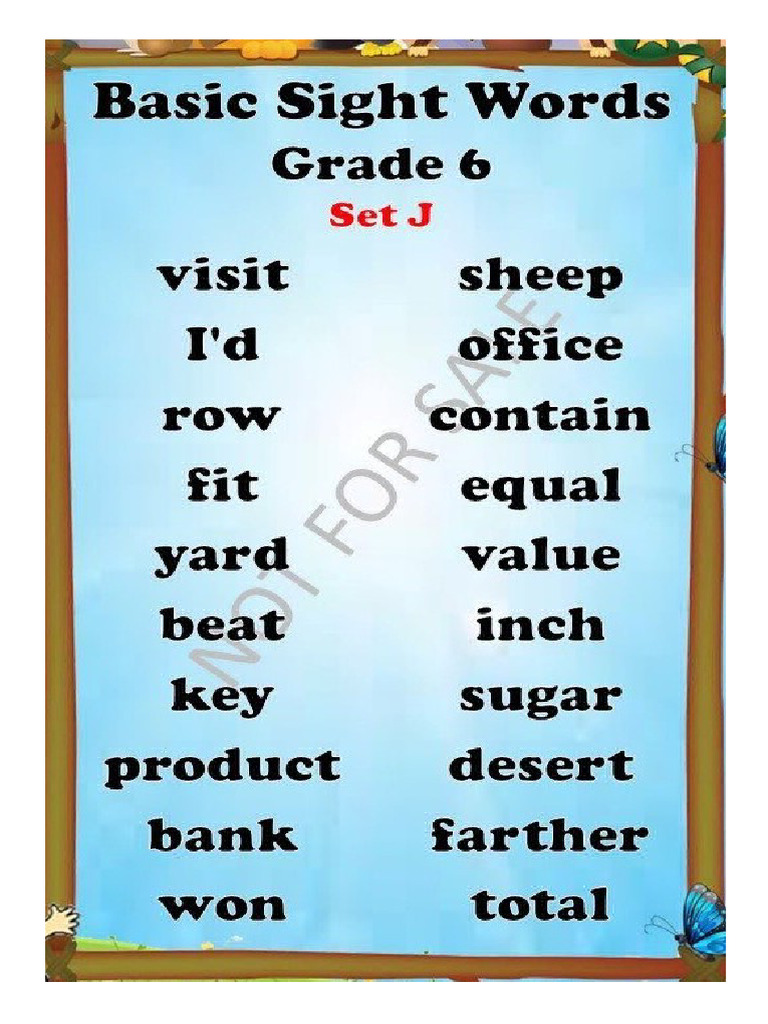 Basic Sight Words Grade 6 | PDF
