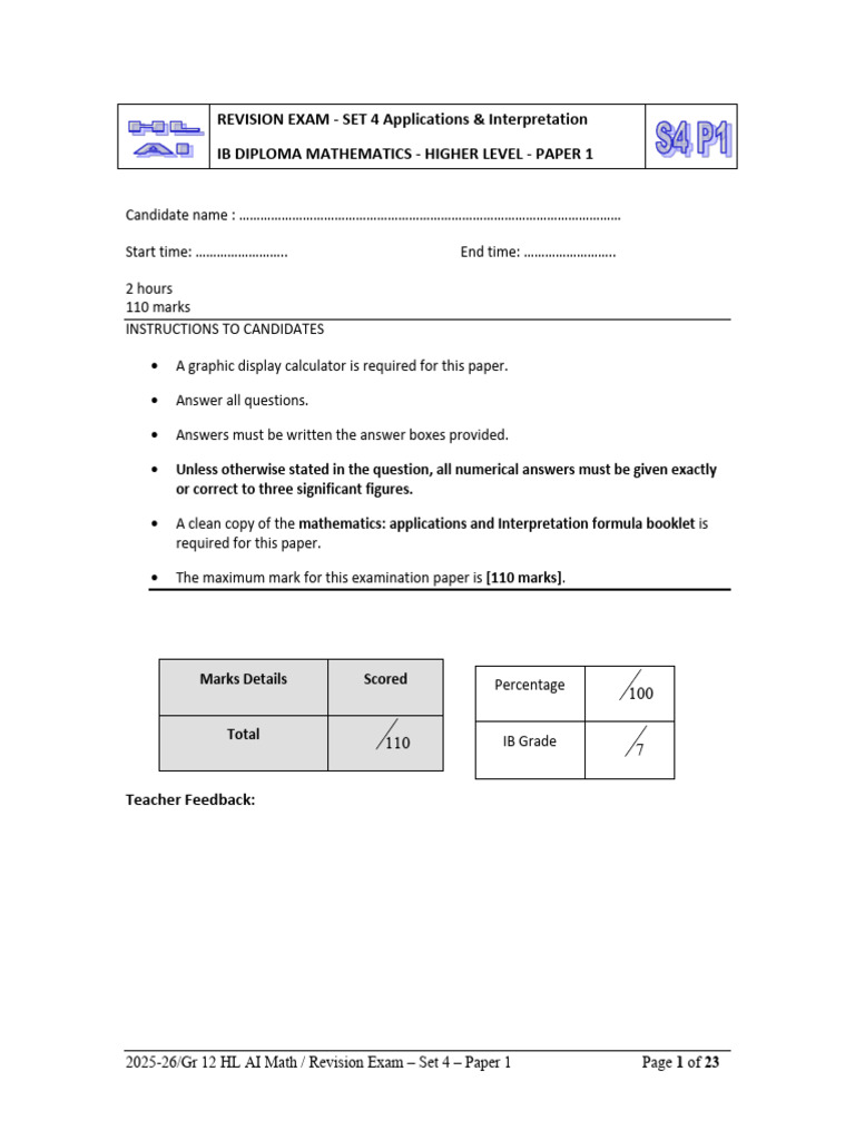 GR 12 HL Ai Rexam Set 4 - p1 | PDF | Mathematics | Evaluation