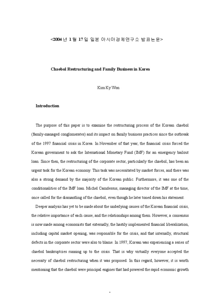 Chaebol Restructuring and Family Business in Korea | PDF | Foreign ...