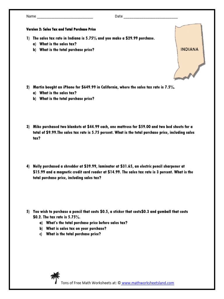 Sales Tax Practice Worksheet 2 | PDF | Chess Theory