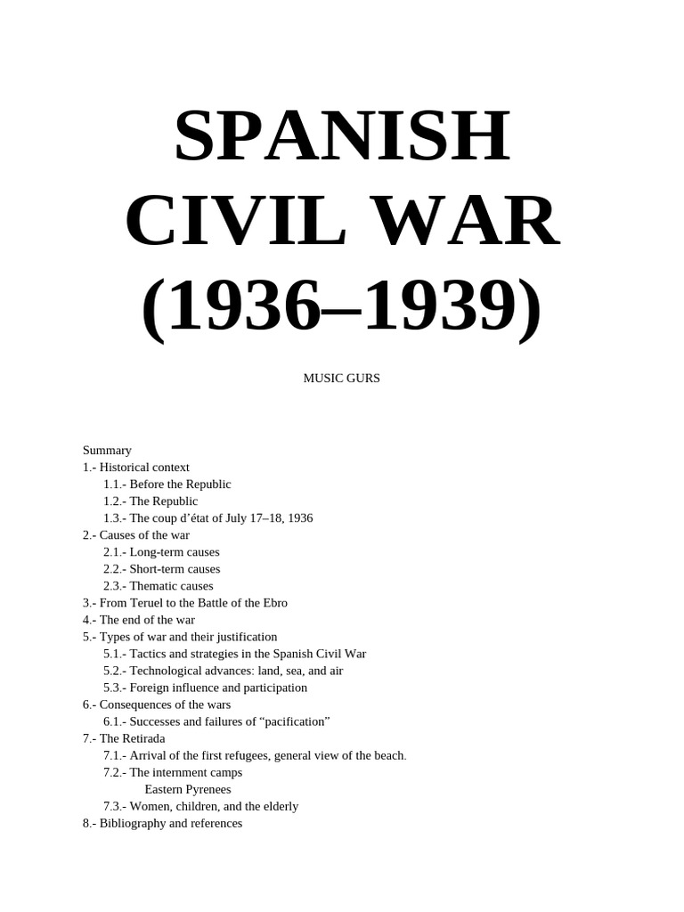 SPANISH CIVIL WAR (1936-1939) Historical Context and Retirada | PDF ...