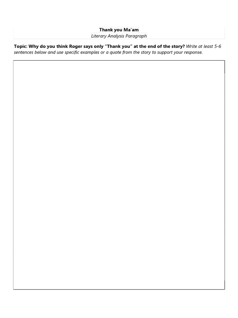 Thank You Maam Literary Analysis Paragraph | PDF