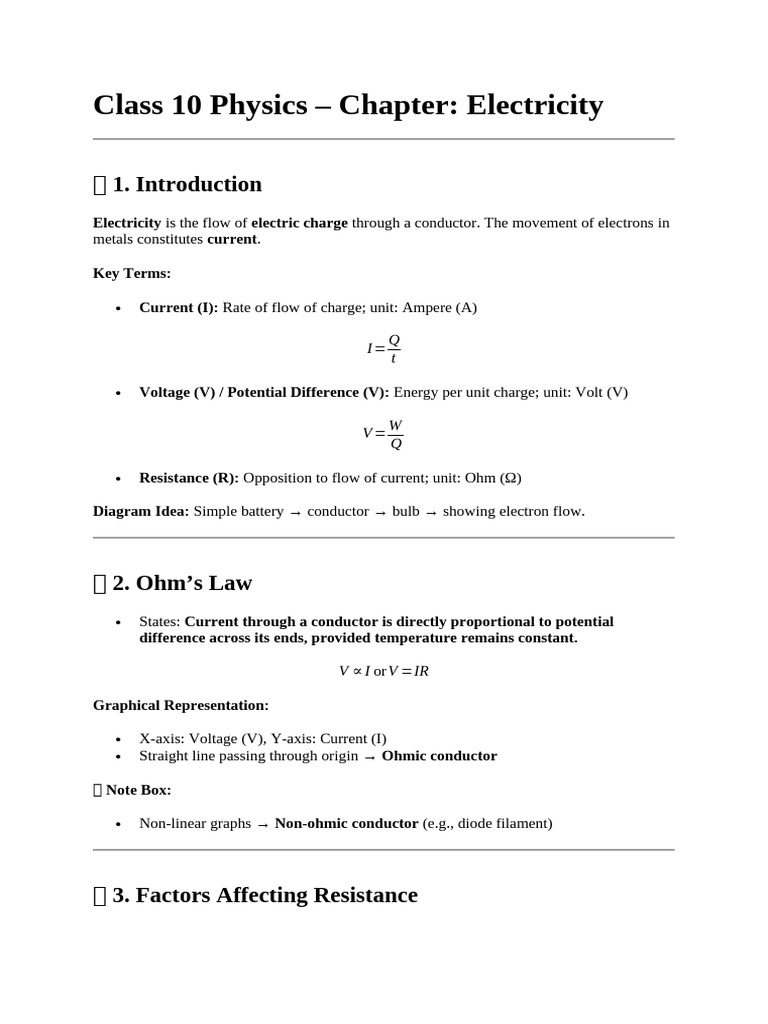 Physics Notes Electricity | PDF | Electrical Resistance And Conductance ...