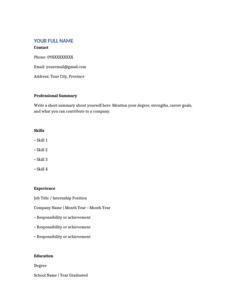Editable Resume Template | PDF