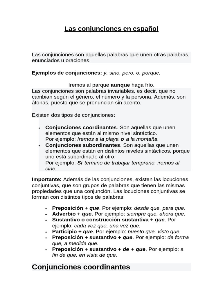 Las Conjunciones en Español | PDF | Relaciones sintácticas | Sintaxis