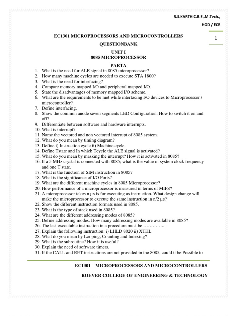 MP MC QB Karthic | PDF | Microcontroller | Instruction Set