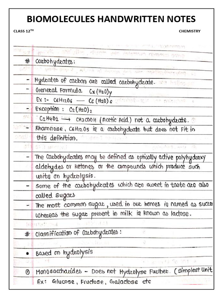Biomolecules Handwritten Notes | PDF