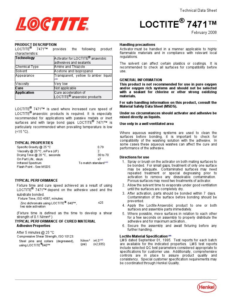 Loctite 7471 | PDF | Adhesive | Viscosity