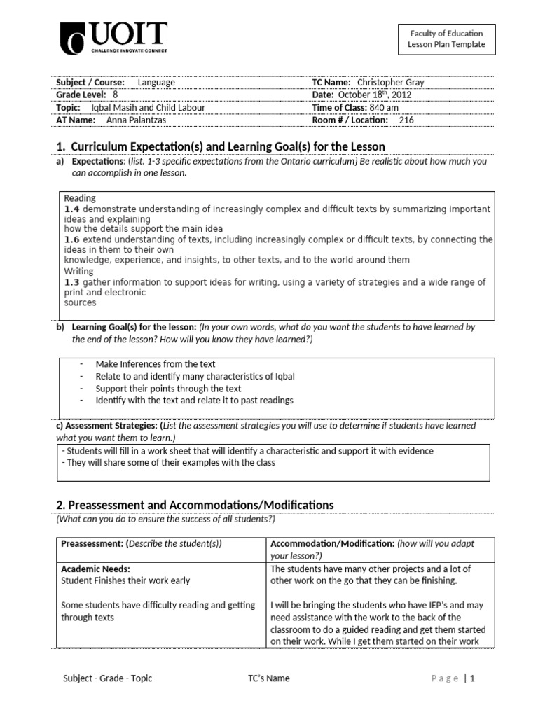 Child Labour Lesson Plan Revised 2 | PDF | Classroom | Curriculum
