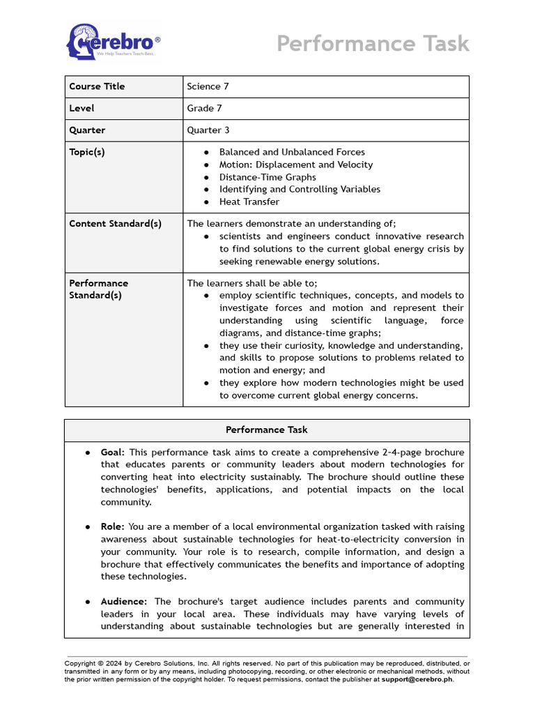 Science 7 Performance Task - Quarter 3 | PDF