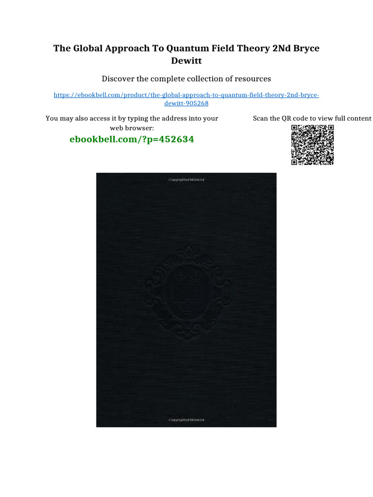 The Global Approach To Quantum Field Theory 2nd Bryce Dewitt Complete ...