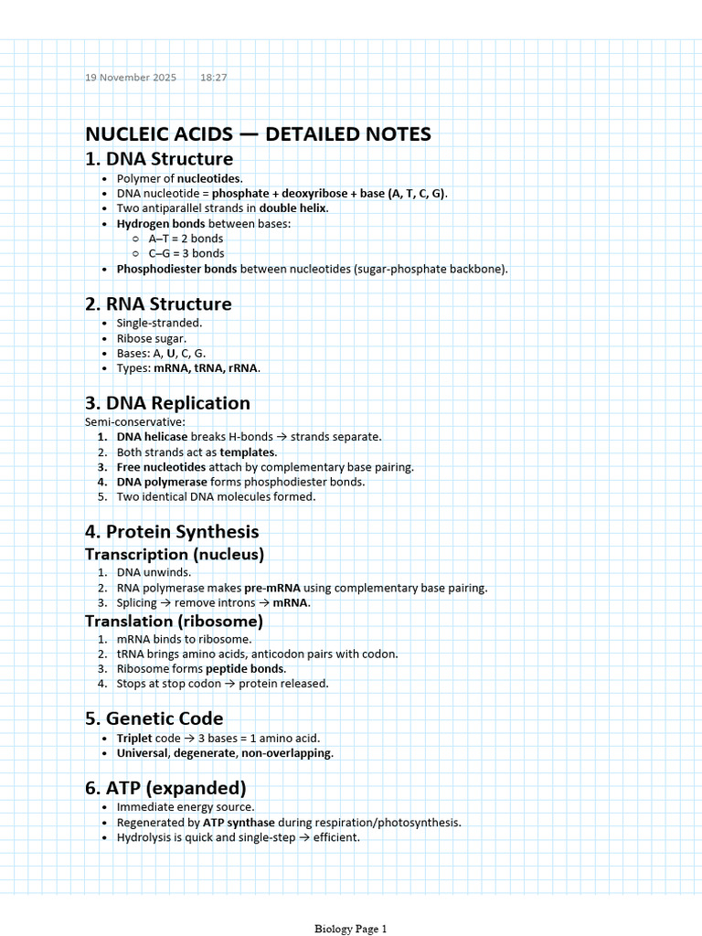 Nucleic Acids - Detailed Notes | PDF