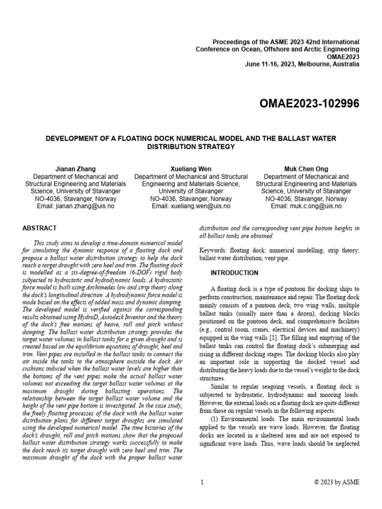 Development of A Floating Dock Numerical Model and The Ballast Water ...