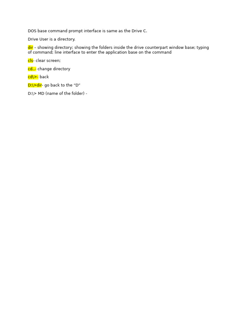 DOS Base Command Prompt Interface Is Same As The Drive C | PDF