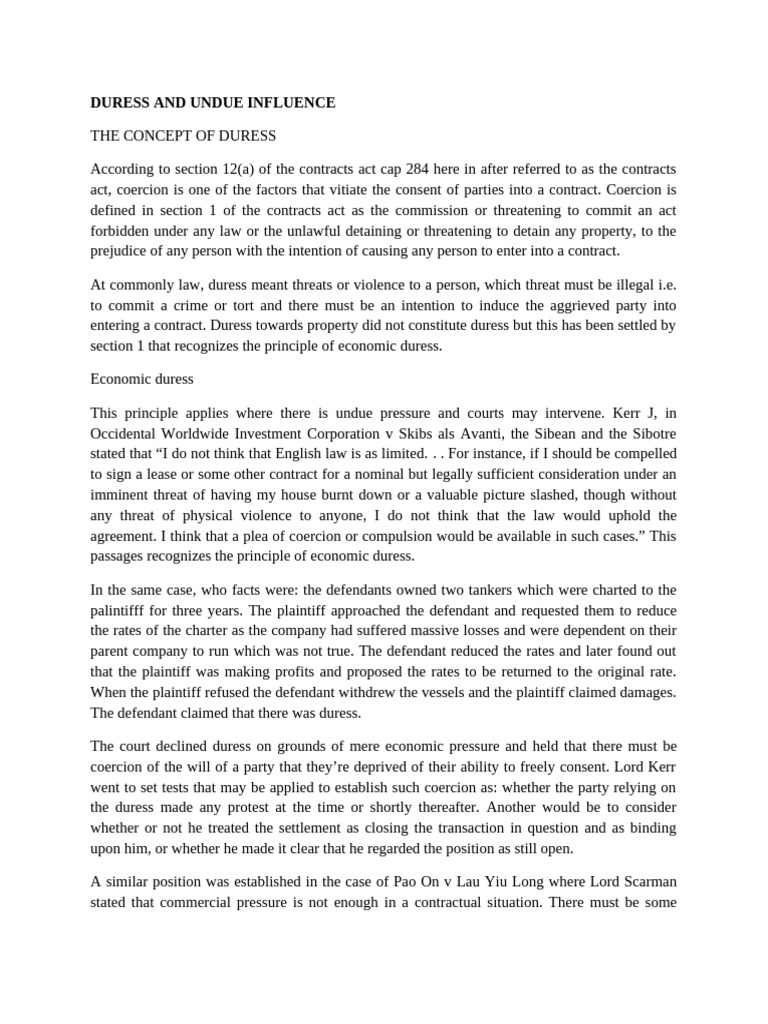 Duress and Undue Influence | PDF | Fiduciary | Coercion