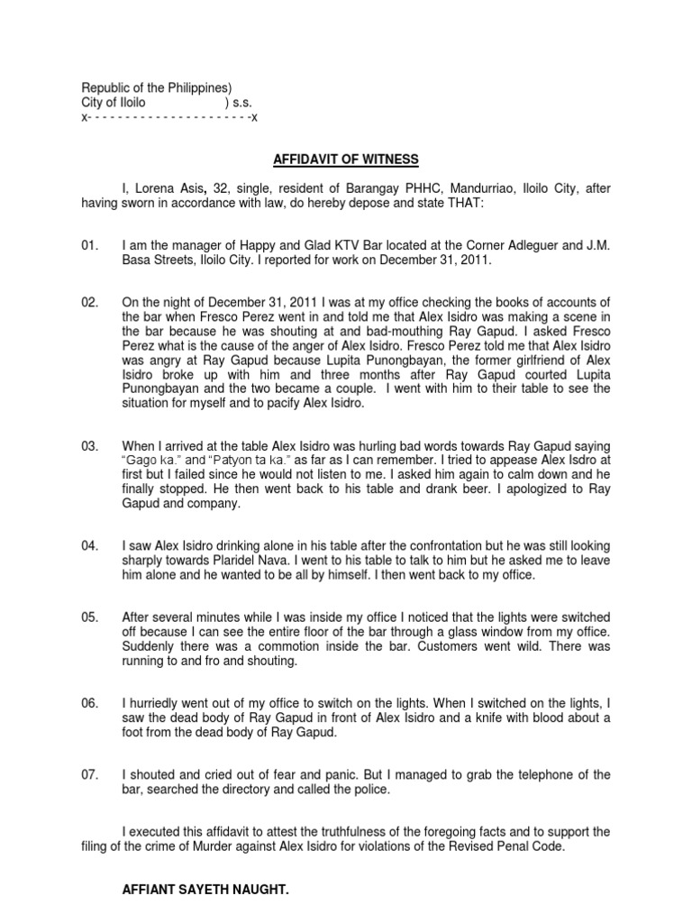 Witnesses Affidavits | Affidavit | Autopsy