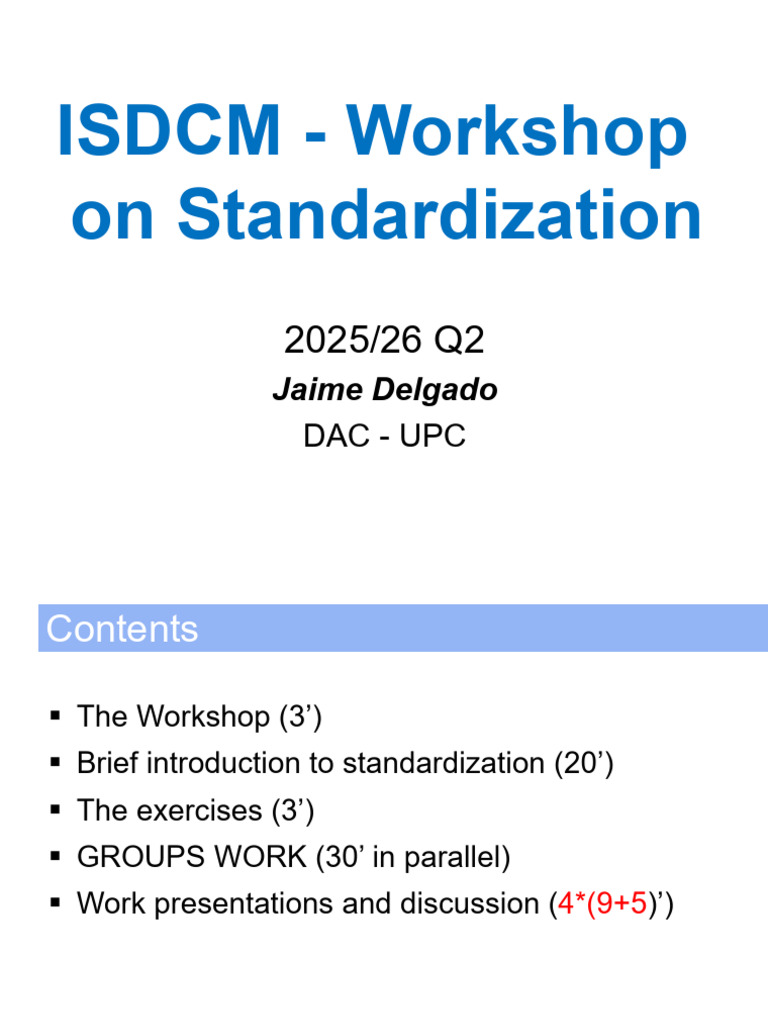 ISDCM Workshop On Standardization 25-26 Q2 v1 | PDF
