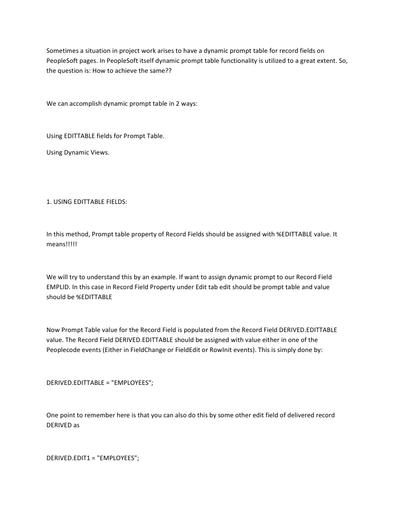Dynamic Prompt Tables in PeopleSoft | PDF