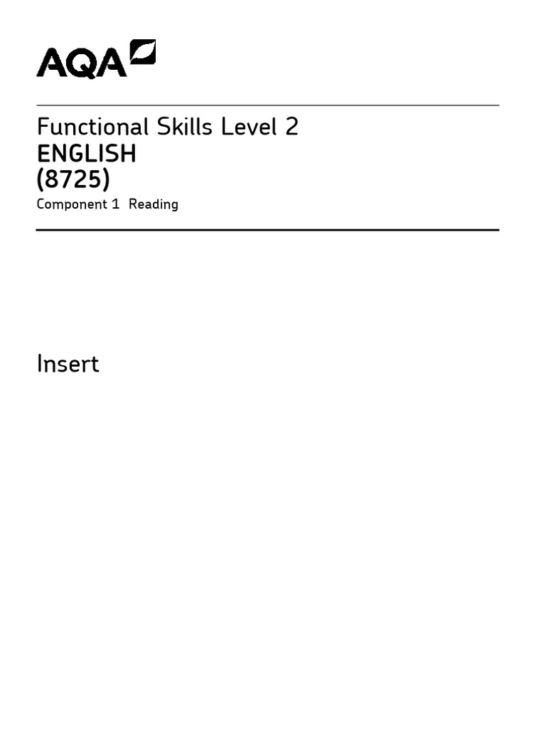 AQA Functional Skills English Level 2 Reading Sample Paper Insert | PDF