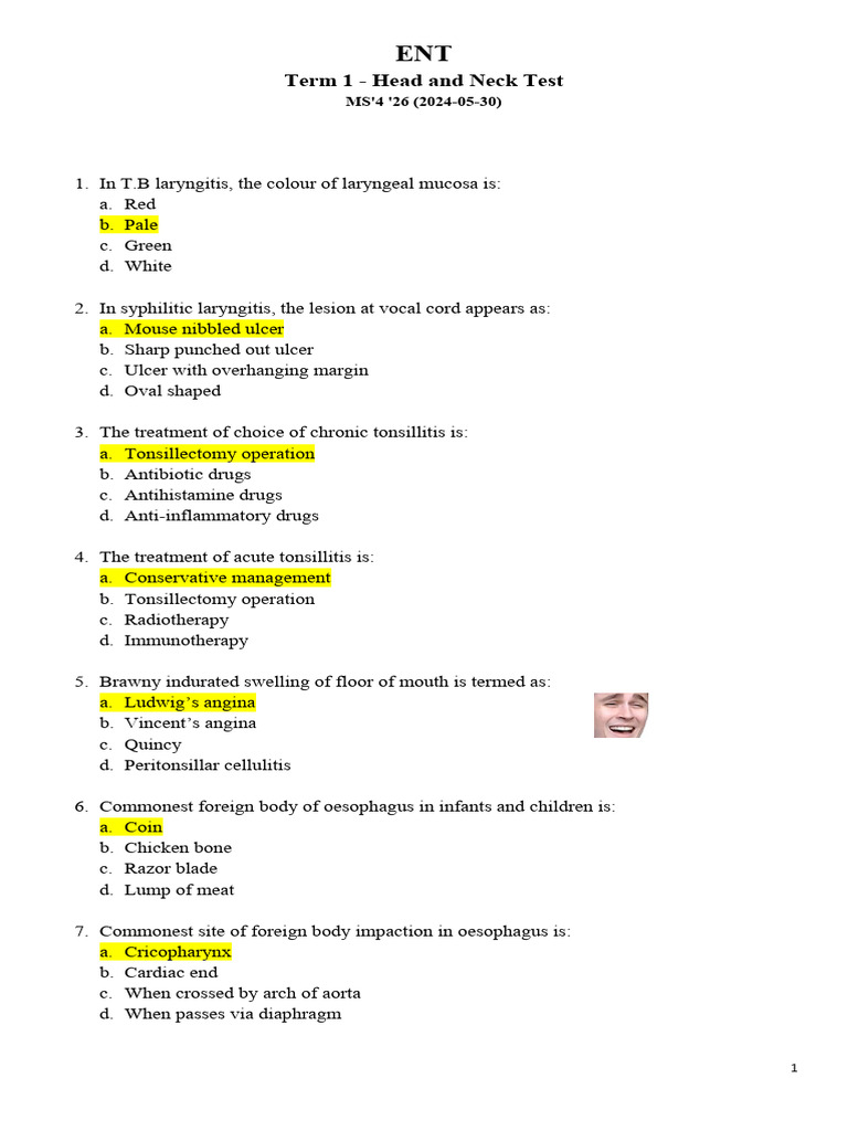 ENT - Term 1 (Head and Neck) | PDF | Esophagus | Larynx