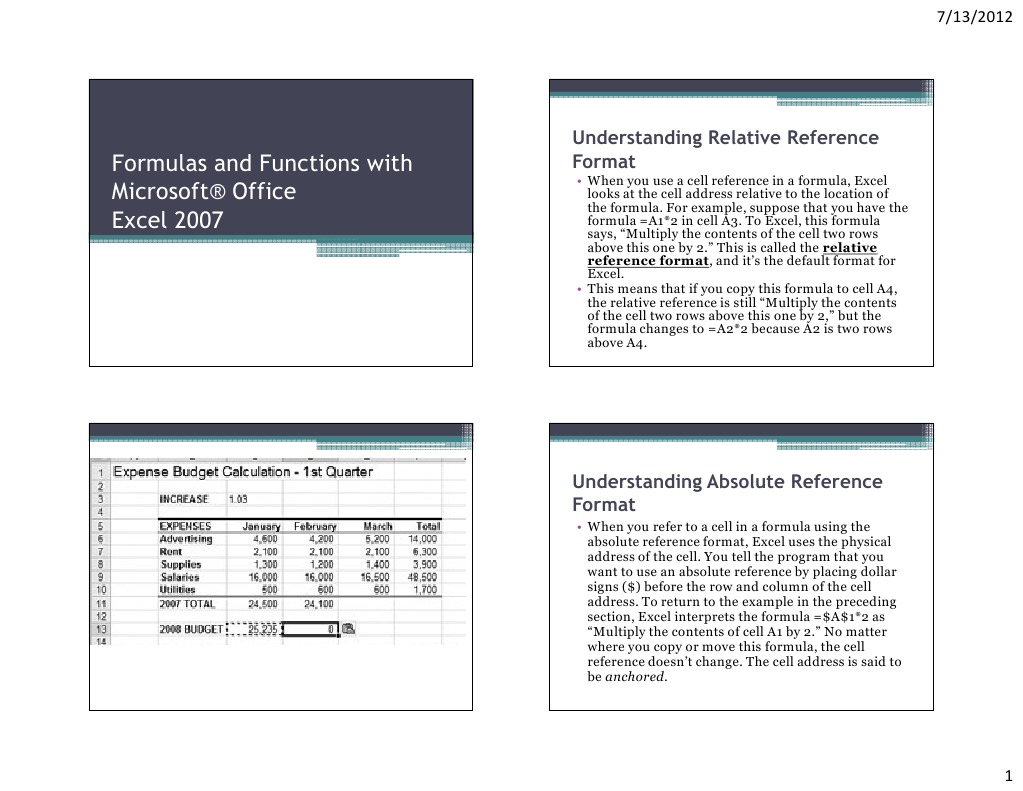 Formulas and Functions With Microsoft® Office Excel 2007: Understanding ...